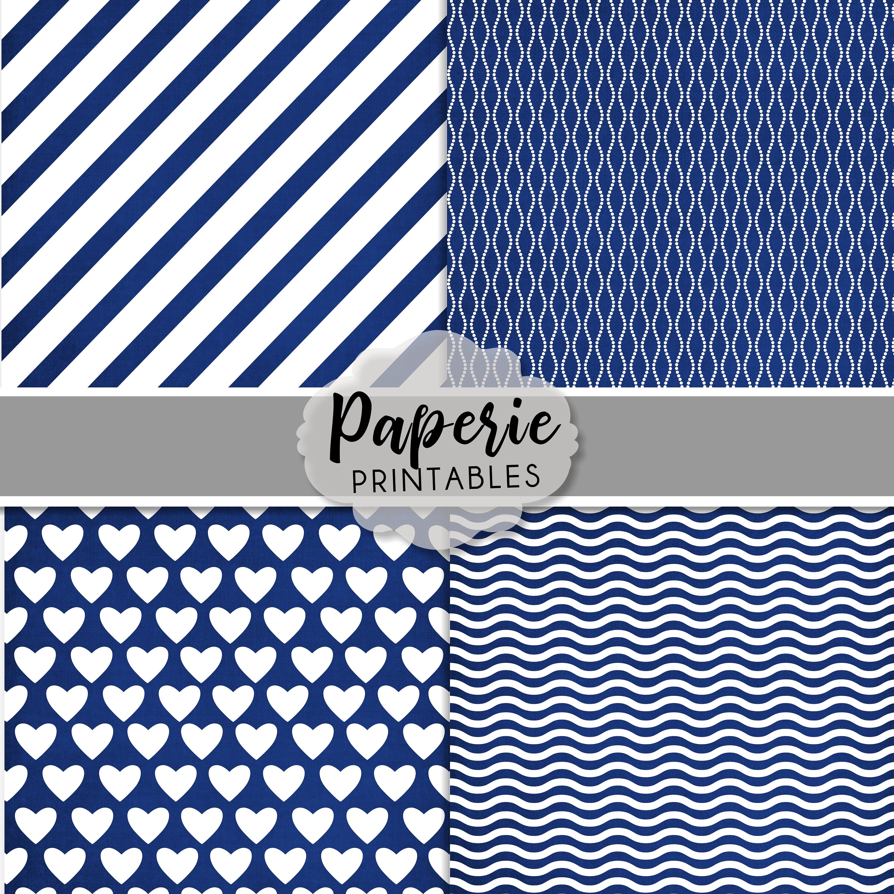Cobalt Blue & White Digital Paper: 12x12 Scrapbook Patterns (digital ...