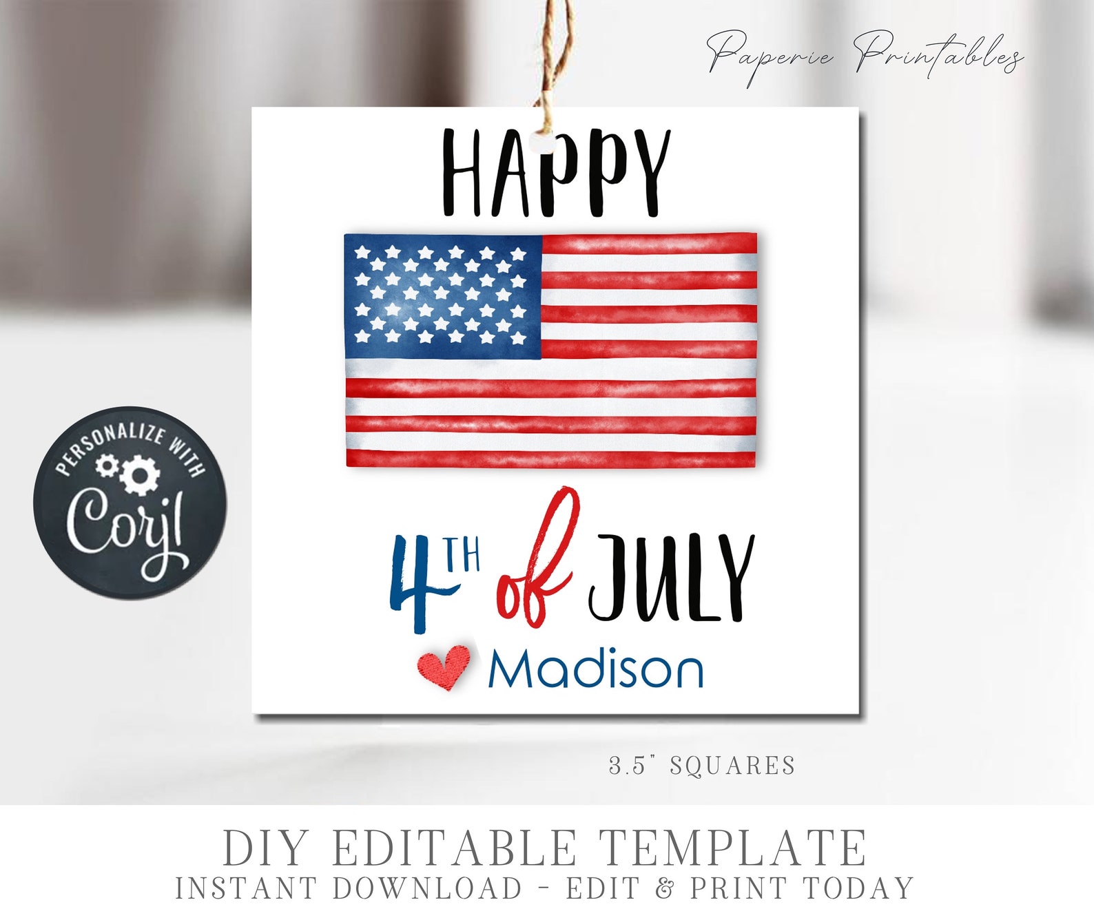 Editable Happy 4th of July Tags American Flag Tag Happy 4th - Etsy