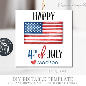 Editable Happy 4th of July Tags, American Flag Tag, Happy 4th of July ...