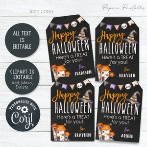 EDITABLE Printable Halloween Favor Tags Happy Halloween Treat Tags ...