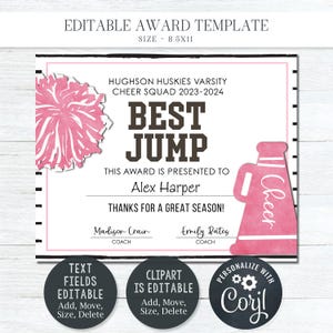 Editable Cheerleading Awards, End of Season Award, Cheer Team Party ...