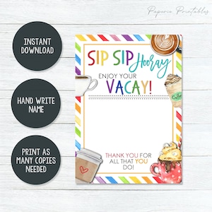 Editable Teacher Appreciation Gift Card Holder: Sip Sip Hooray (DIY ...