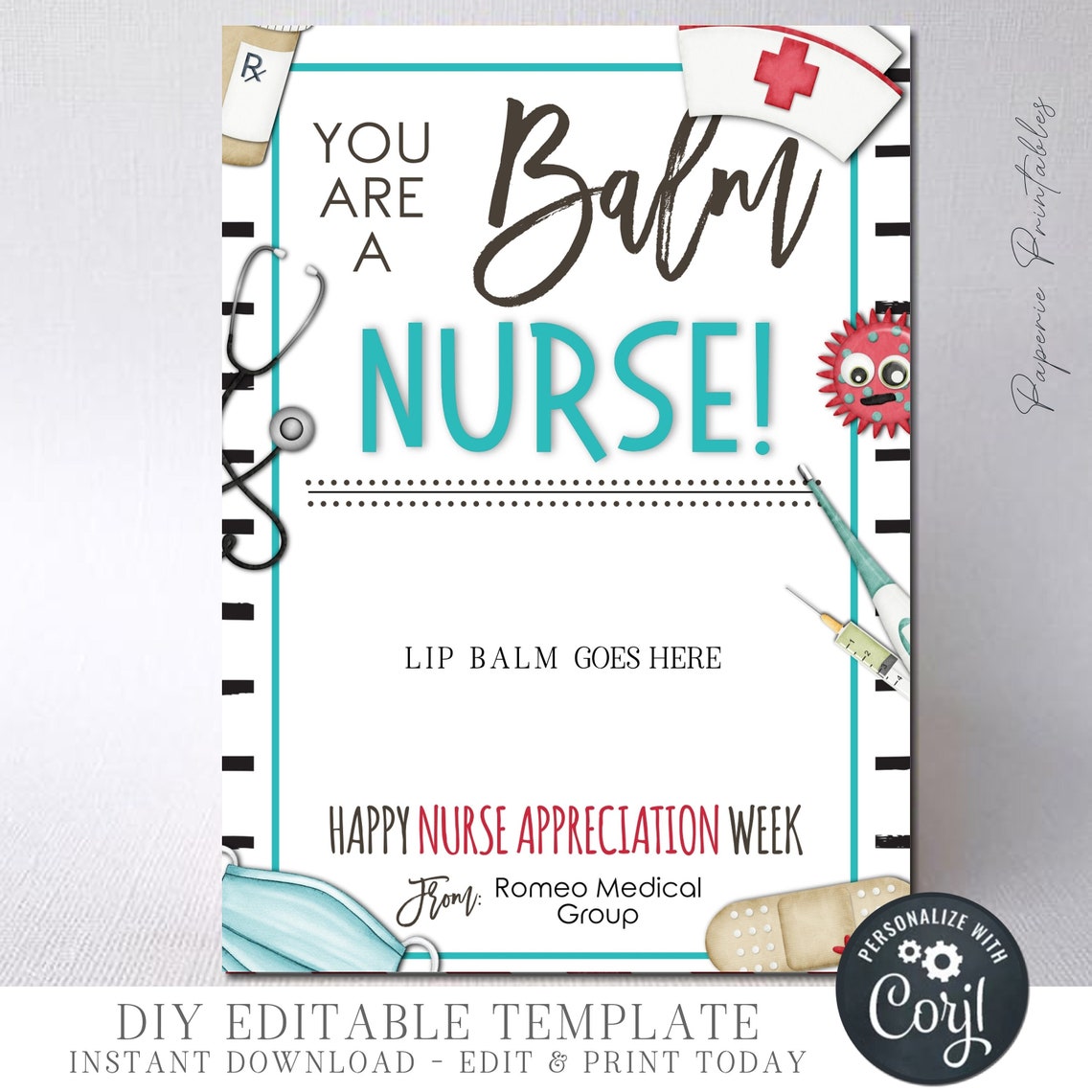 Editable Nurse Appreciation Lip Balm Gift Card Holder (DIY Digital) # ...