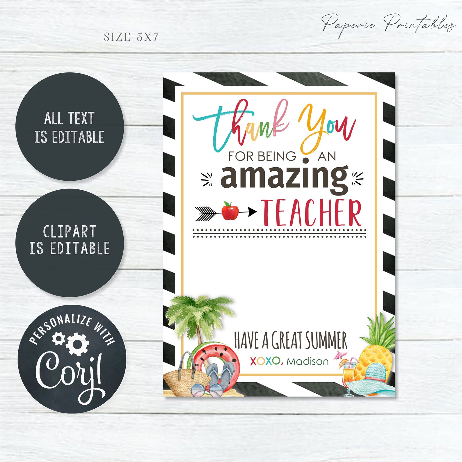 EDITABLE End of School Teacher Gift Card Holder Thanks for - Etsy