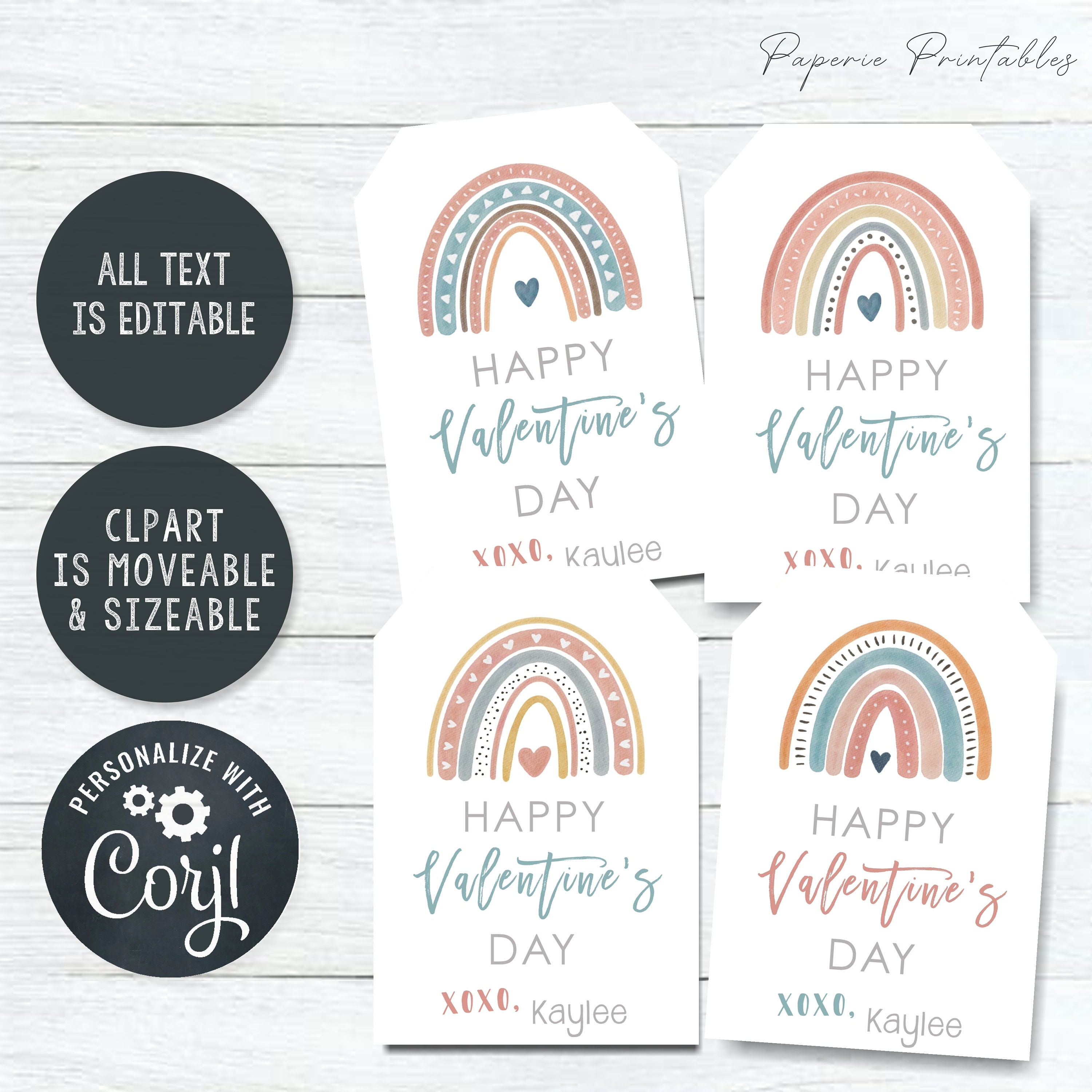 EDITABLE Valentine's Day Treat Tags Rainbow Valentine | Etsy