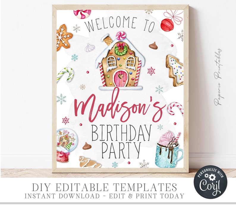 Editable Gingerbread Party Signs Bundle: Christmas Decor (digital ...
