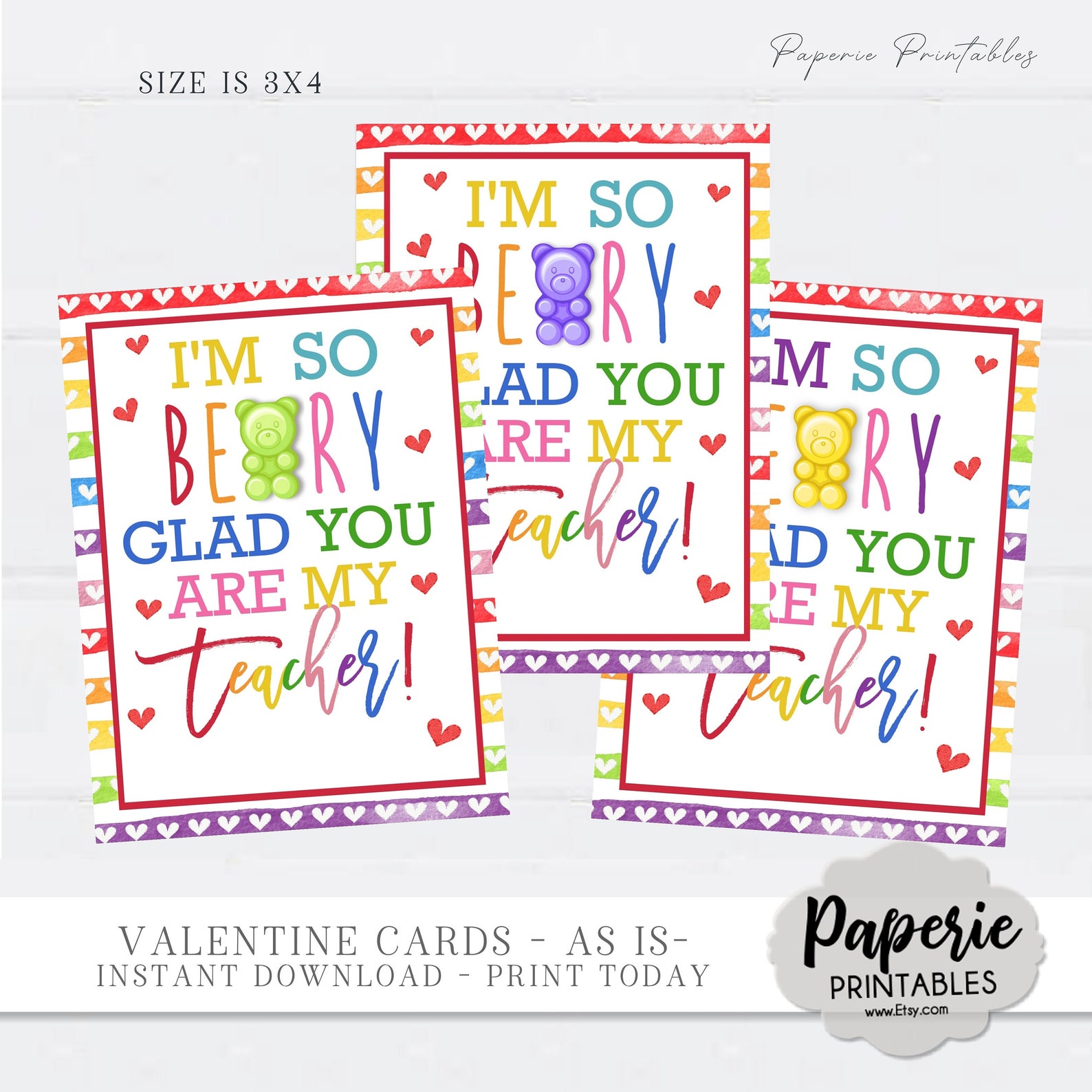 Teacher Valentine Gummy Bear Valentine Tags I'm so Beary - Etsy