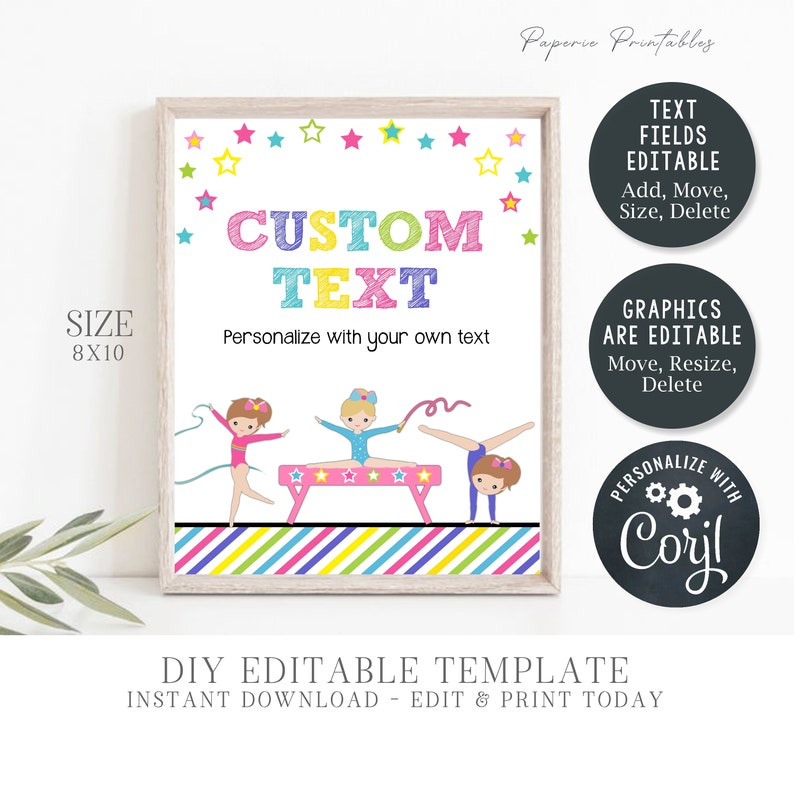 Editable Gymnastics Party Signs: DIY Gifts & Cards Template (digital ...