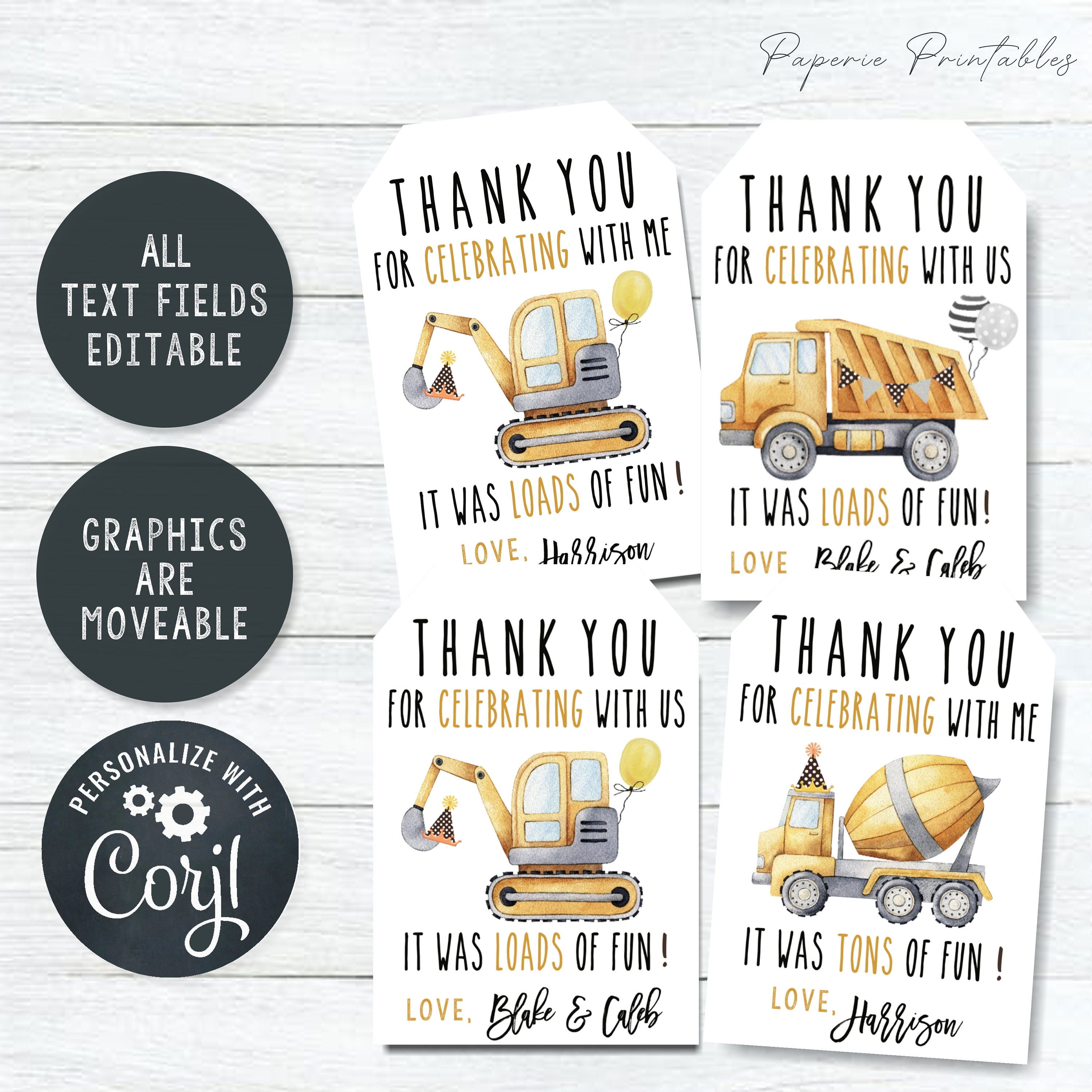 EDITABLE Construction Birthday Party Favor Tags DIY Party - Etsy