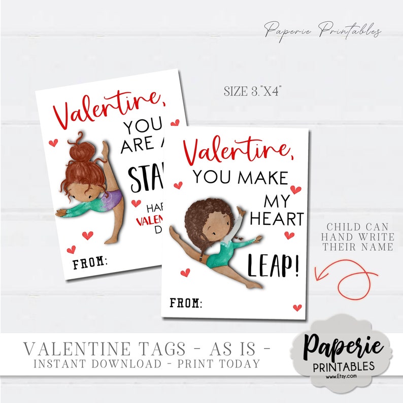 Gymnastics Valentine Card for Kids Kids Valentine Cards - Etsy