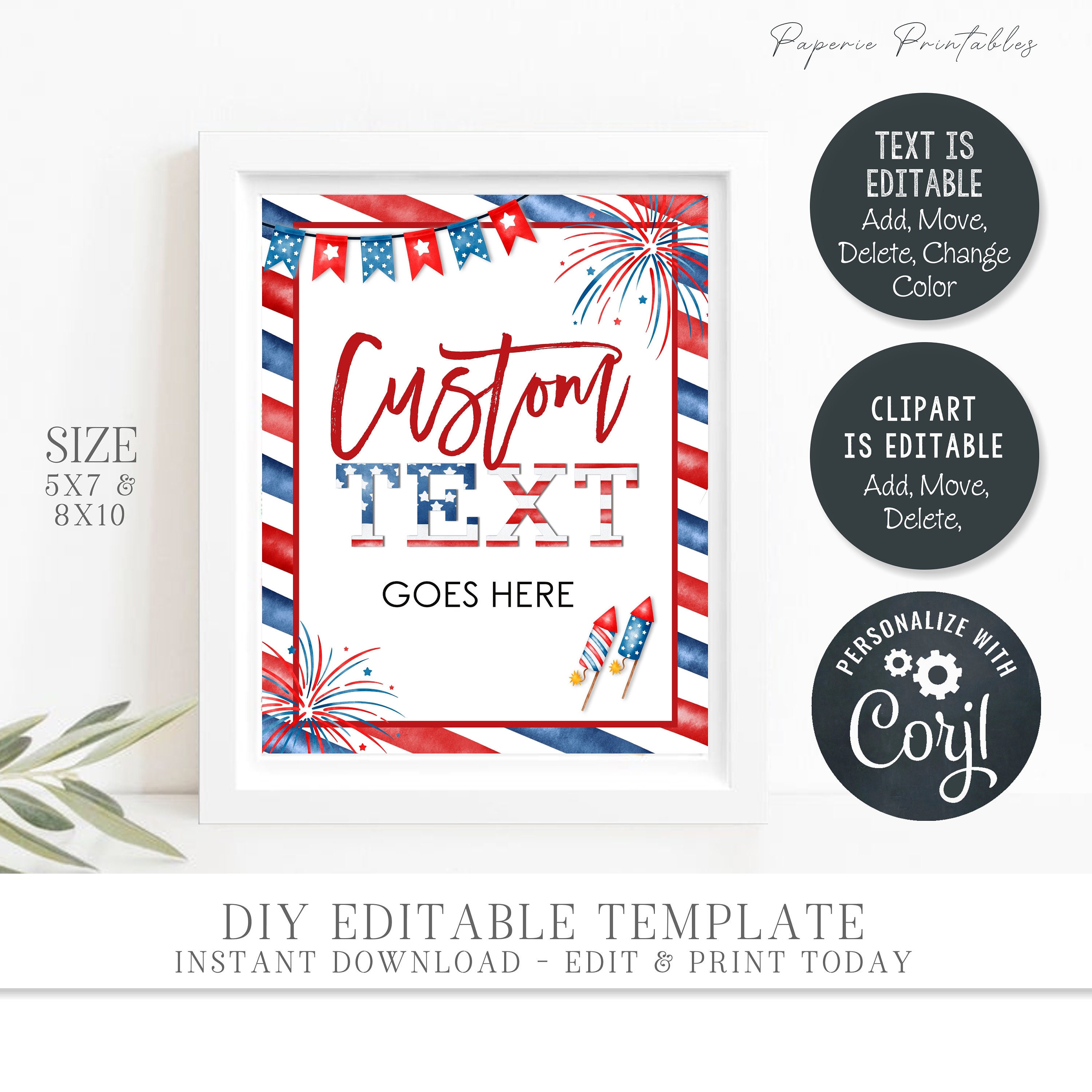 Editable 4th of July Party Signs: Patriotic Decor (DIY Corjl Template ...