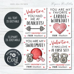 Gym Valentine Cards: Fitness Workout Tags (DIY Editable Corjl) - Etsy