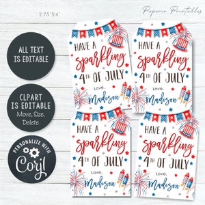 Editable 4th of July Party Favor Tags, 4th of July Tag, Patriotic Party ...