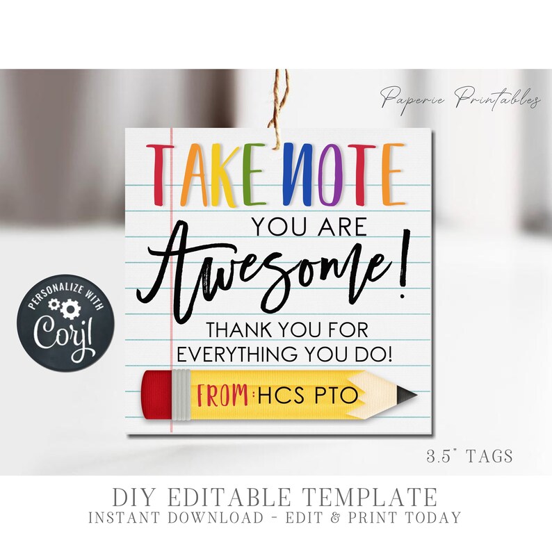 Editable Pencil Teacher Appreciation Gift Tag (DIY Corjl Template) - Etsy