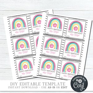 EDITABLE Teacher Birthday Tag, Teacher Rainbow Gift Tag, Happy Birthday ...