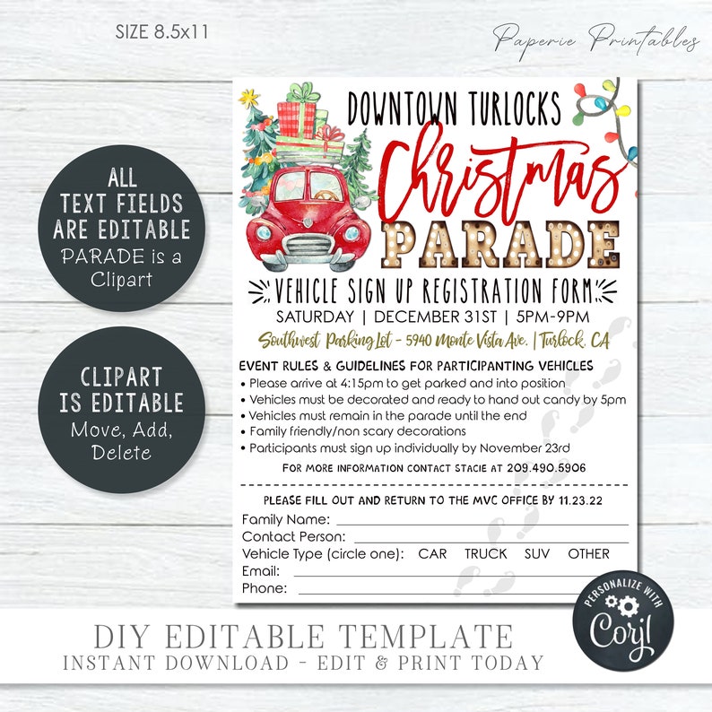 Editable Christmas Parade Registration Form (digital Download) #CF42 # ...