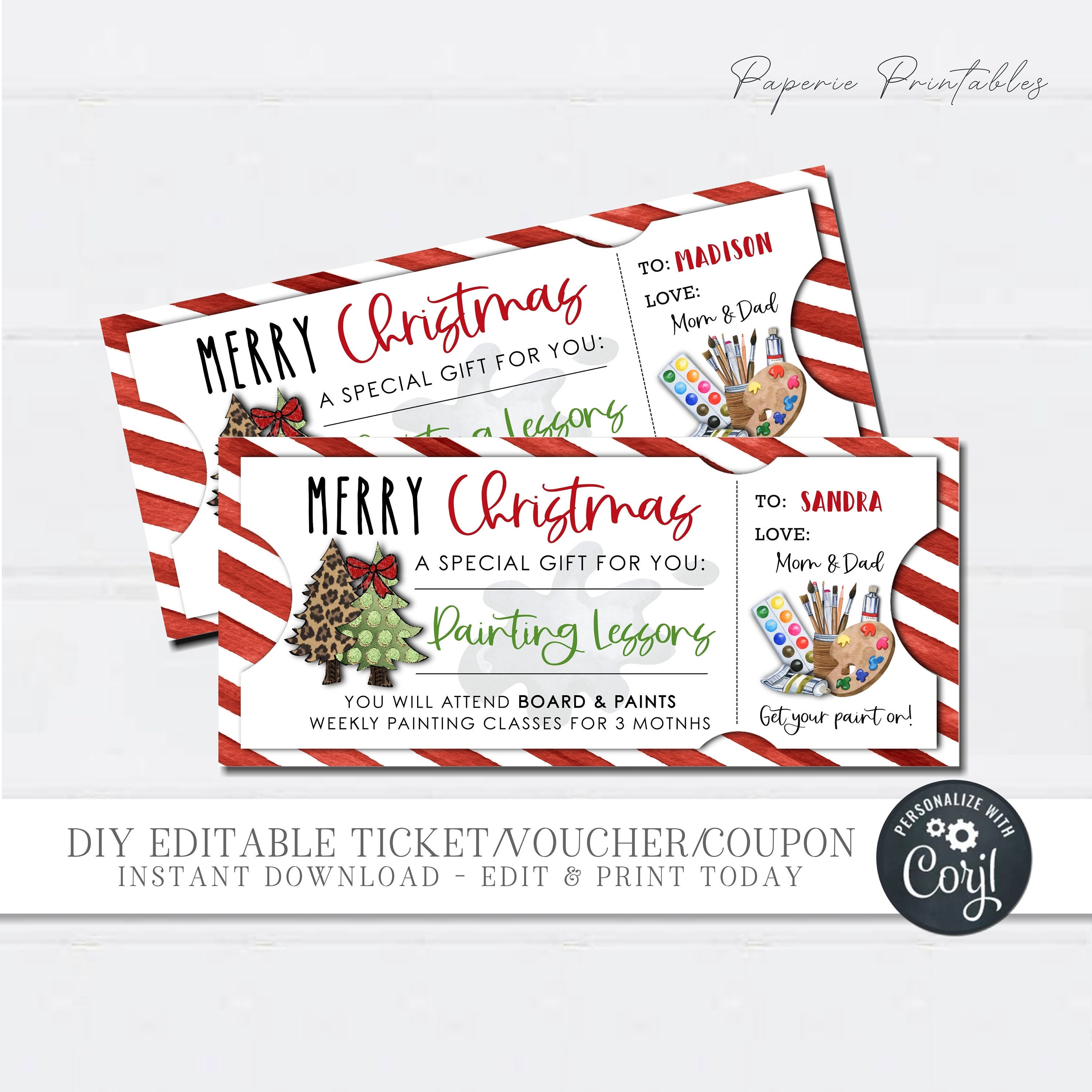 EDITABLE Painting Lessons Coupon Christmas Gift Christmas - Etsy