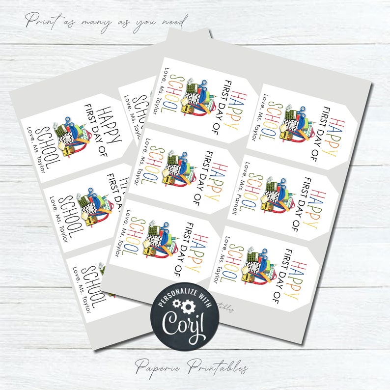 EDITABLE First Day of School Printable Tag Back to School | Etsy