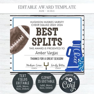 Editable Cheerleading Awards: End of Season Team Certificate (DIY Corjl ...