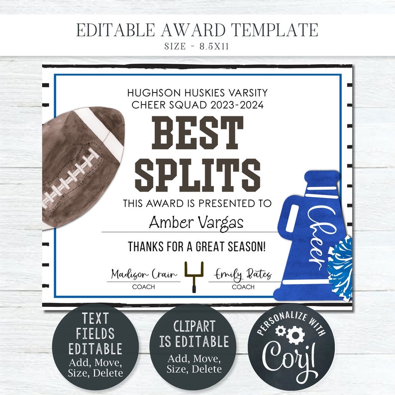 Editable Cheerleading Awards: End of Season Team Certificate (DIY Corjl ...