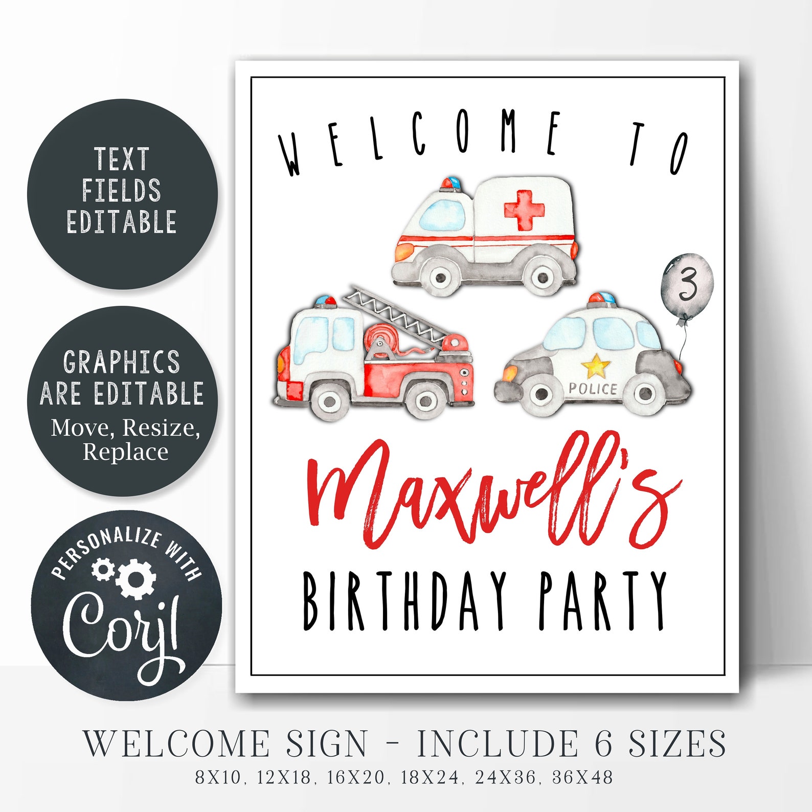 Editable First Responders Birthday Party Welcome Sign First - Etsy