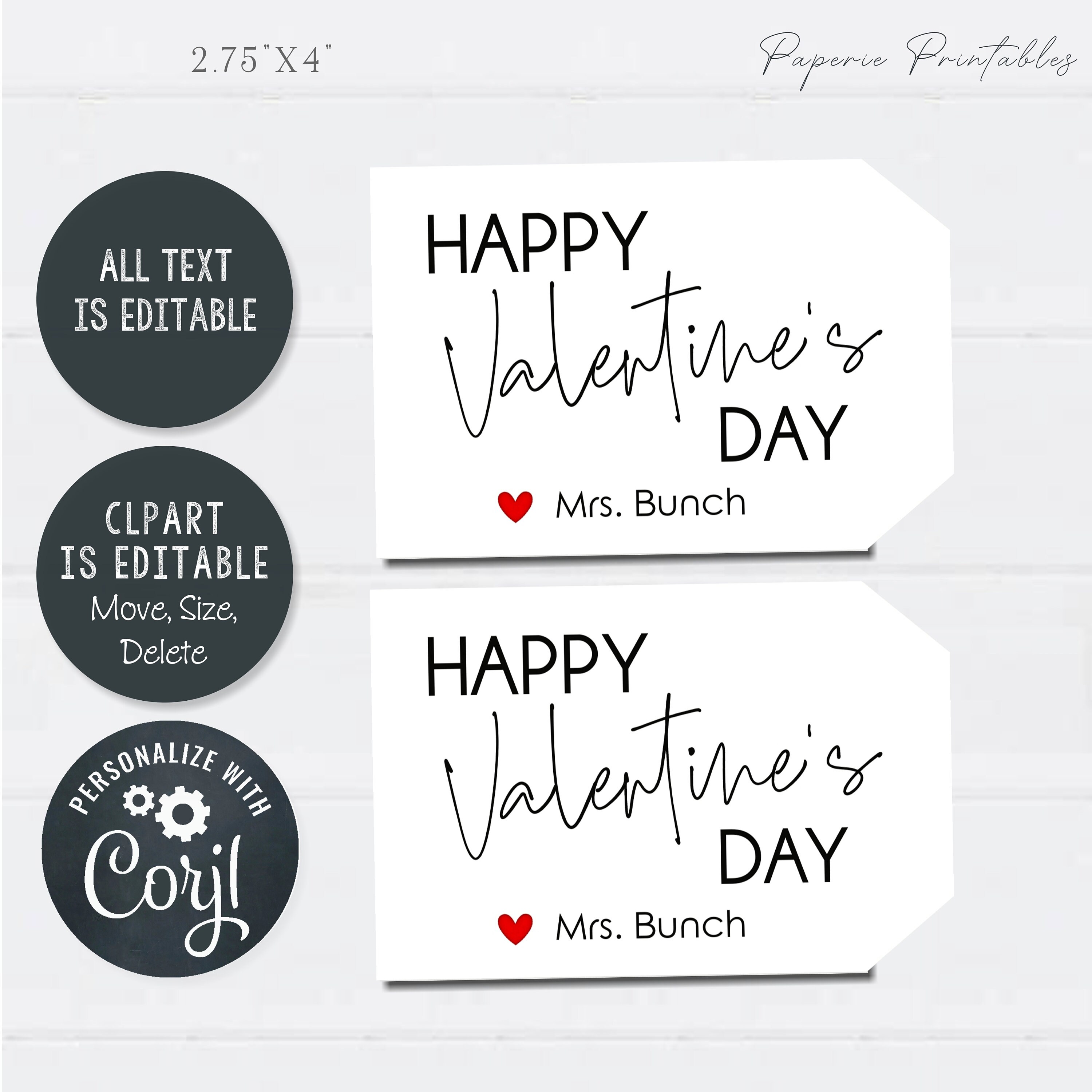 Editable Valentine's Day Gift Tag, Happy Valentine's Day Tag, Valentine ...