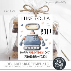 EDITABLE Robots Valentine Cards, Boy's Valentine Cards, Robot School ...