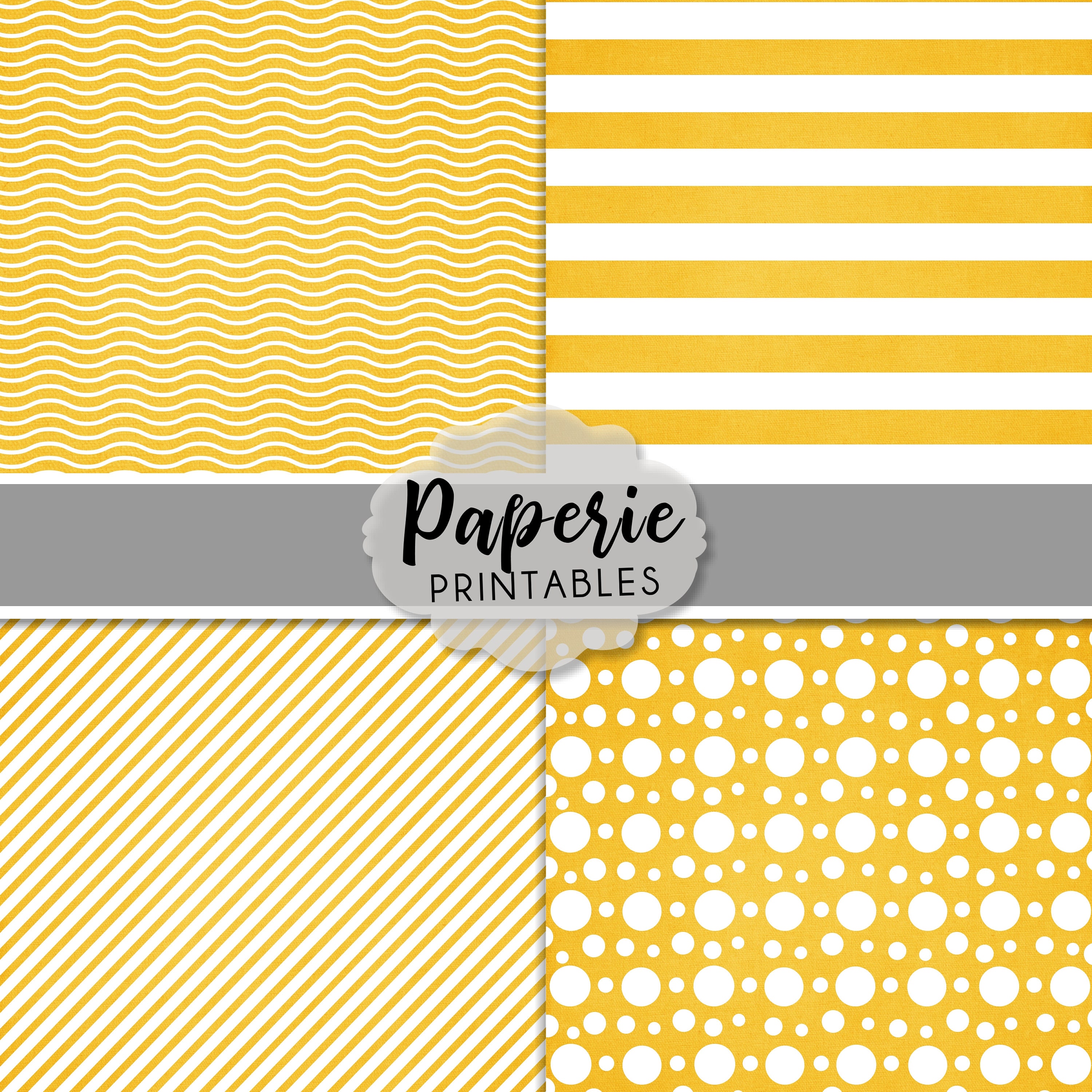 Yellow & White Pattern Digital Paper - 12x12 Digital Scrapbooking Paper ...