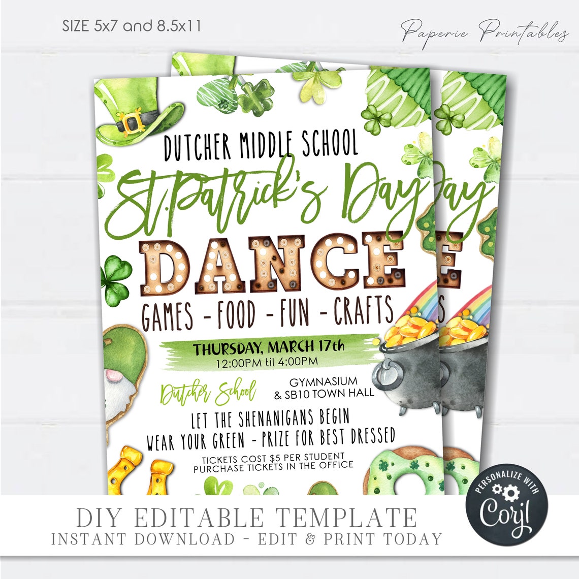 EDITABLE St. Patrick's Day School Dance Flyer St. - Etsy