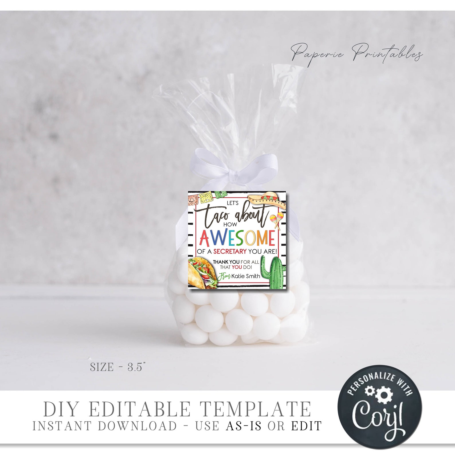 EDITABLE Taco About Secretary Appreciation Gift Tag Secretary - Etsy