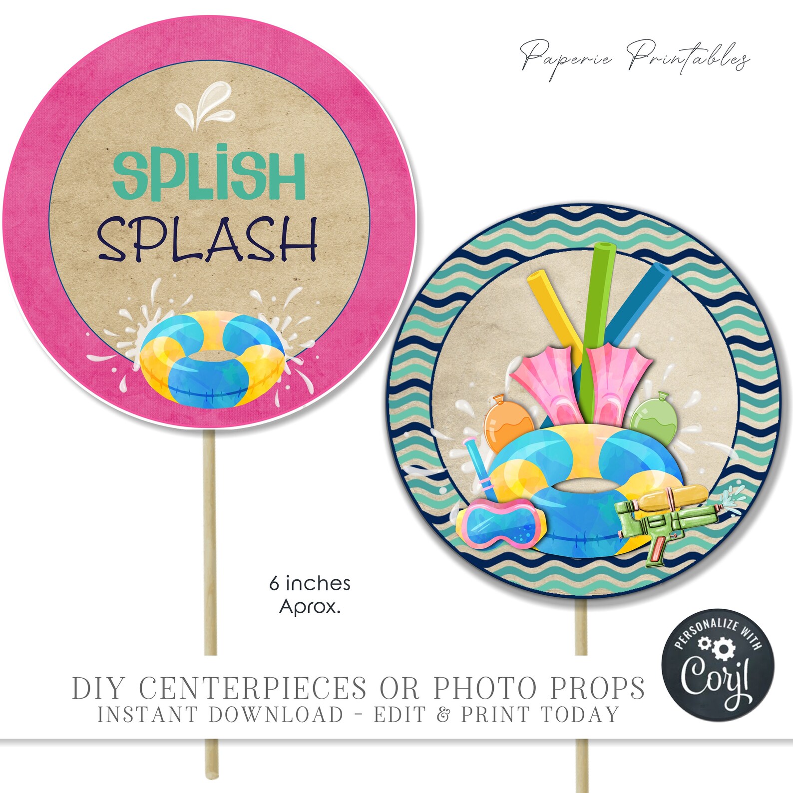 Editable Pool Party Centerpieces: DIY Photo Props (digital Download) # ...