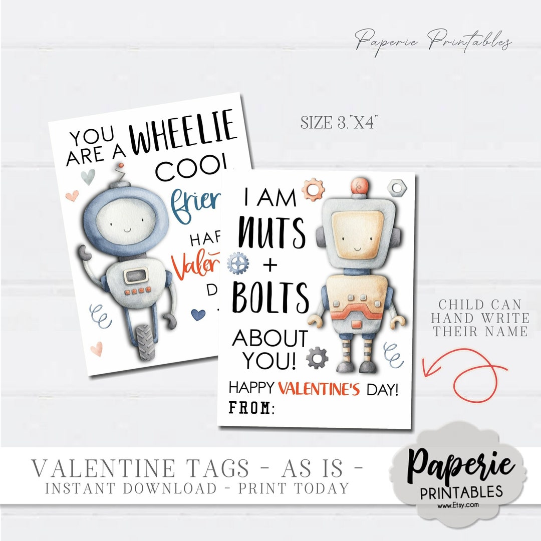 Robot Valentine Tags, Kids Valentine Cards, Robot Valentine Tags, Robot ...