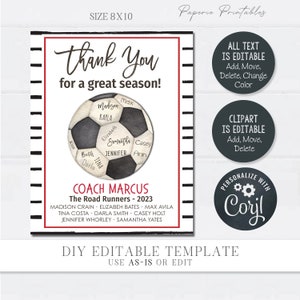 Editable Soccer Coach Gift Printable: Team Appreciation (DIY Corjl) - Etsy