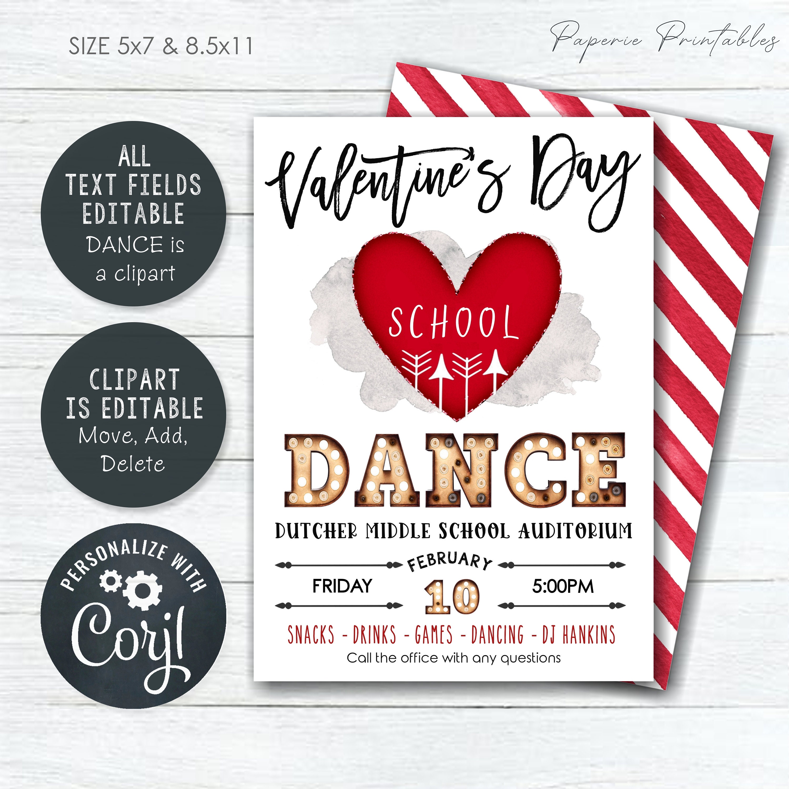 EDITABLE Valentine's Day School Dance Flyer - Etsy