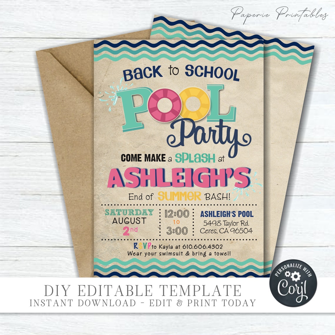 EDITABLE Back to School Pool Party Invitation End of Summer | Etsy