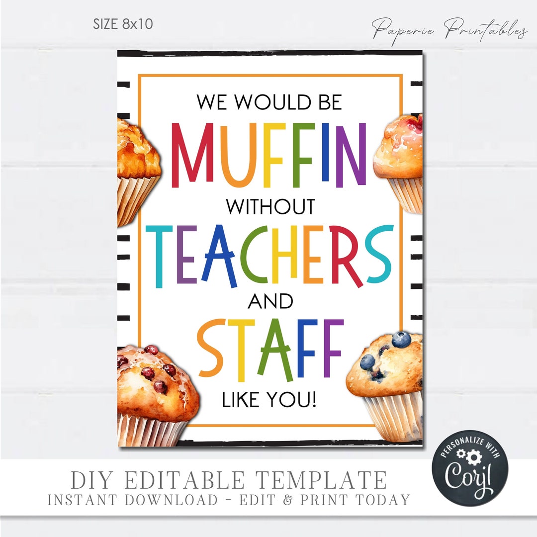 EDITABLE Muffin Teacher Appreciation Sign, Teacher Appreciation Muffin ...