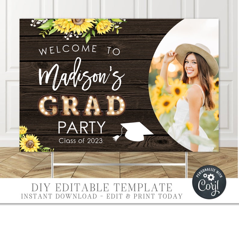 EDITABLE Sunflower Graduation Welcome Sign Sunflower - Etsy