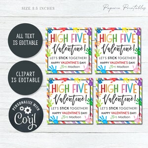 EDITABLE Sticky Hand High Five Valentine Gift Tag, Kids Valentine's Day ...