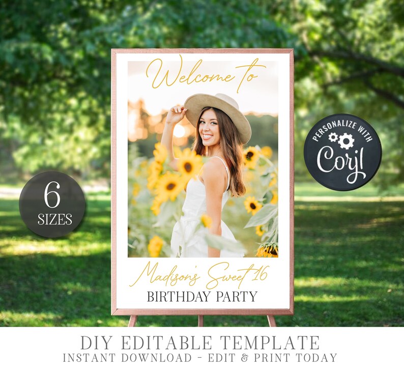 EDITABLE Birthday Welcome Sign Birthday Photo Sign Welcome - Etsy