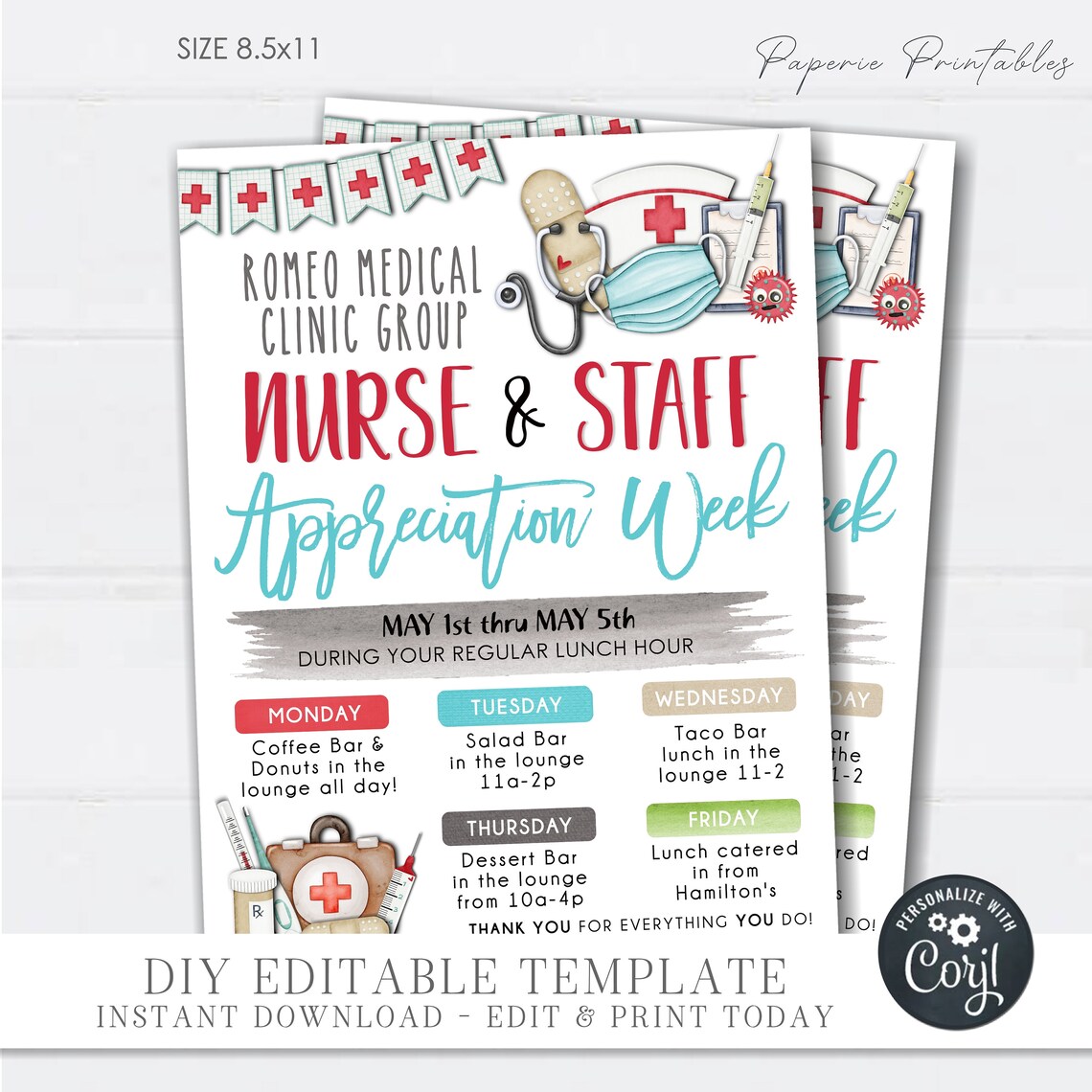 Editable Nurse Appreciation Week Flyer: Event Schedule (DIY Corjl ...