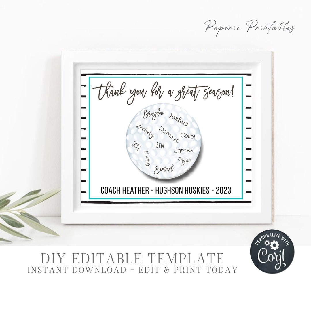 EDITABLE Golf Coach Gift Printable, Coach Appreciation Gift, Team Gift ...
