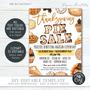 EDITABLE Thanksgiving Pie Sale Flyer, Thanksgiving Pie Fundraising ...