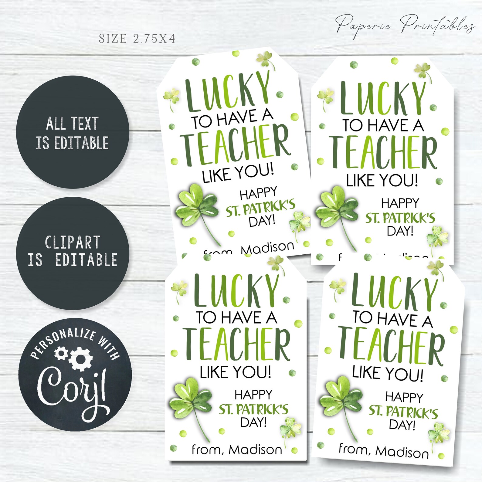 Editable St. Patrick's Day Teacher Gift Tag, Happy St. Patrick's Day ...