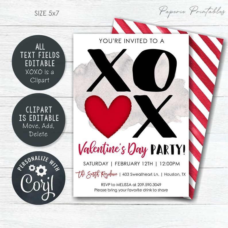 EDITABLE Valentine's Day Party Invitation Valentine's | Etsy