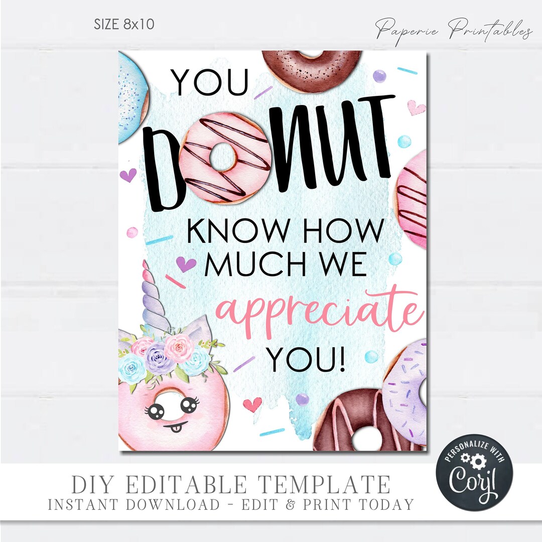 EDITABLE Donut Teacher Appreciation Sign, Teacher Appreciation ...