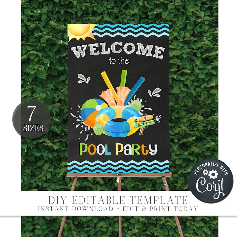 Editable Boy Pool Party Welcome Sign Pool Party Welcome Sign | Etsy