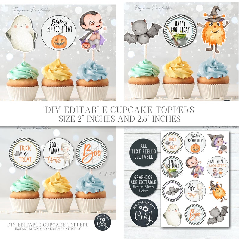 Editable Halloween Birthday Party Bundle: Invitation, Banner (DIY Corjl ...