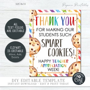 EDITABLE Cookie Appreciation Sign, Teacher Appreciation Cookie Sign ...