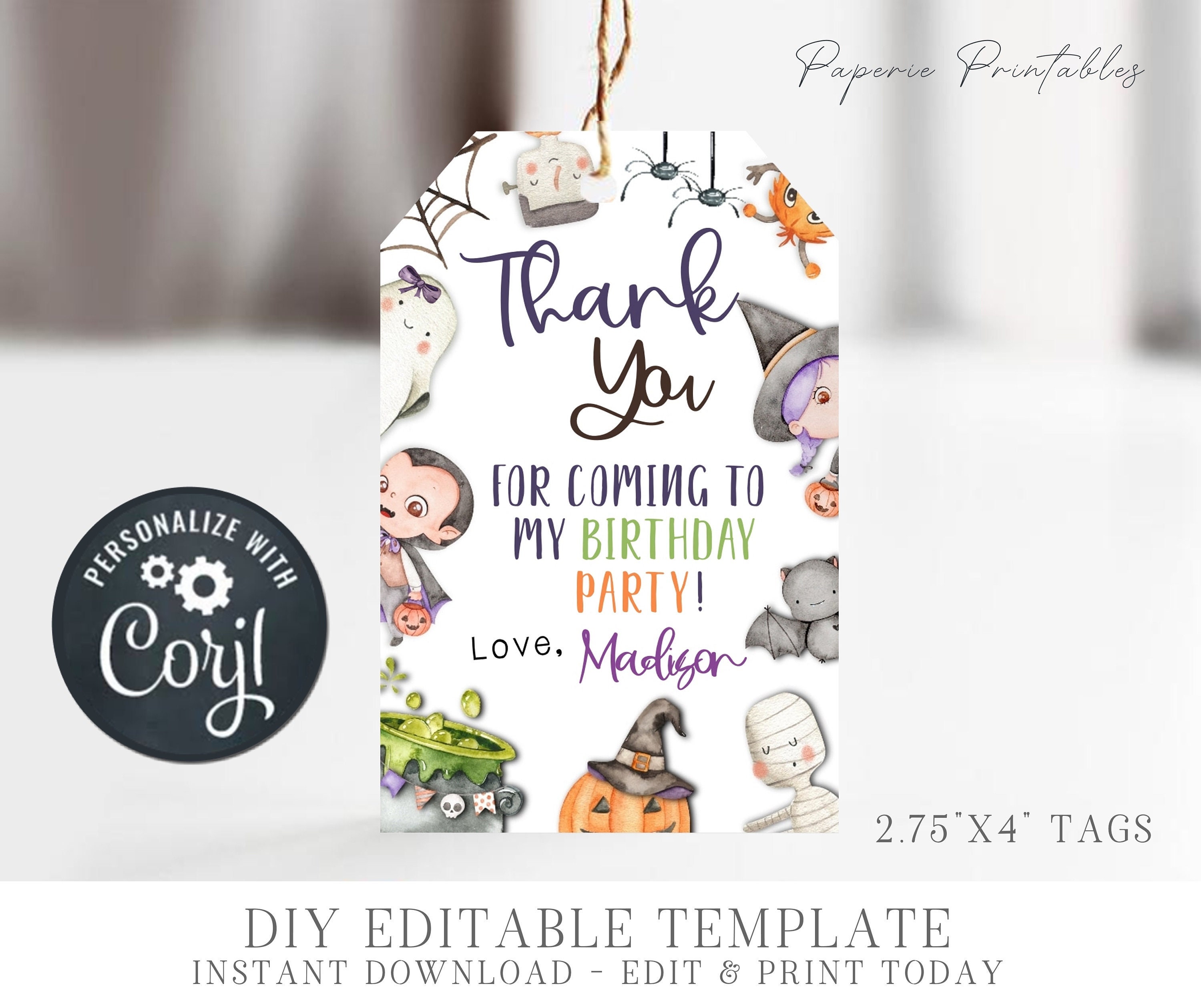 EDITABLE Halloween Favor Tag Halloween Birthday Thank You - Etsy