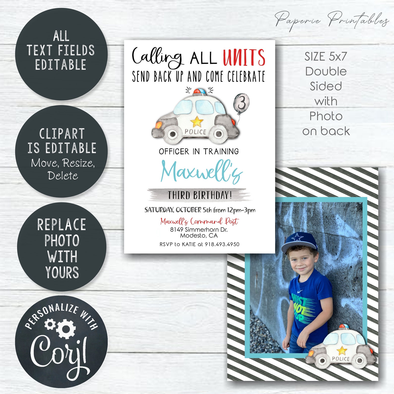 EDITABLE Siblings Police Birthday Invitation Police Party - Etsy